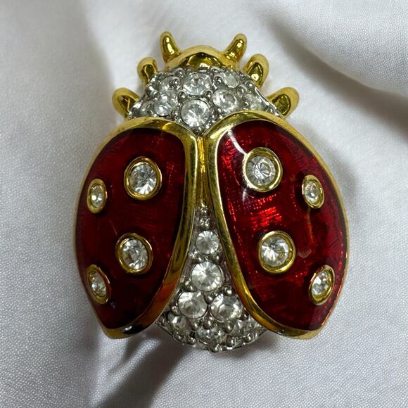 Swarovski | Jewelry | Swarovski Swan Signed Enamel And Crystal Ladybug ...